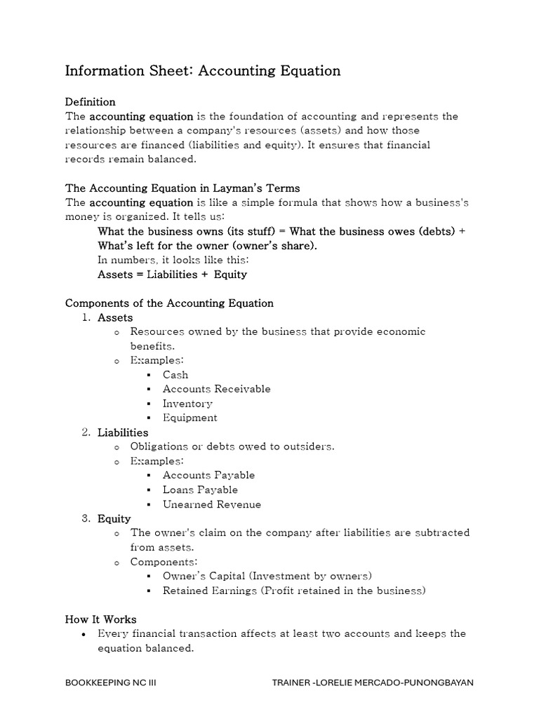 Understanding the Accounting Equation | PDF | Debits And Credits ...