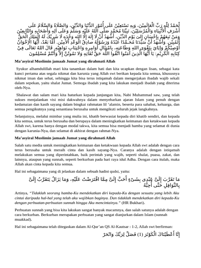 Khutbah Anjuran Berkurban | PDF
