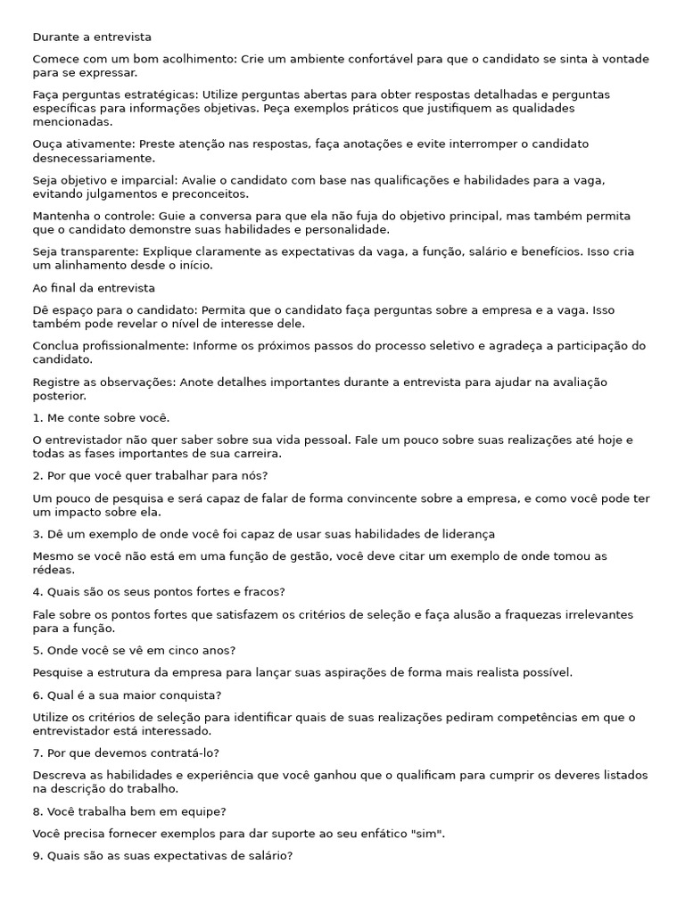 Dicas para Conduzir Entrevistas Eficazes | PDF | Entrevista | Liderança