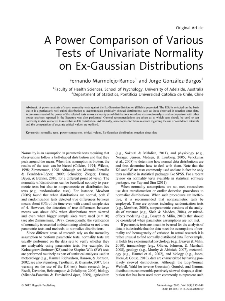 Power Analysis of Normality Tests | PDF | Normal Distribution ...