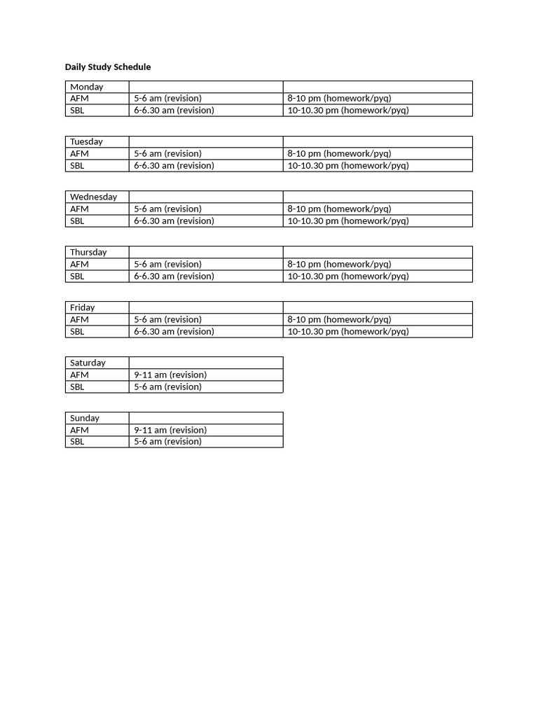 Daily Study Schedule | PDF
