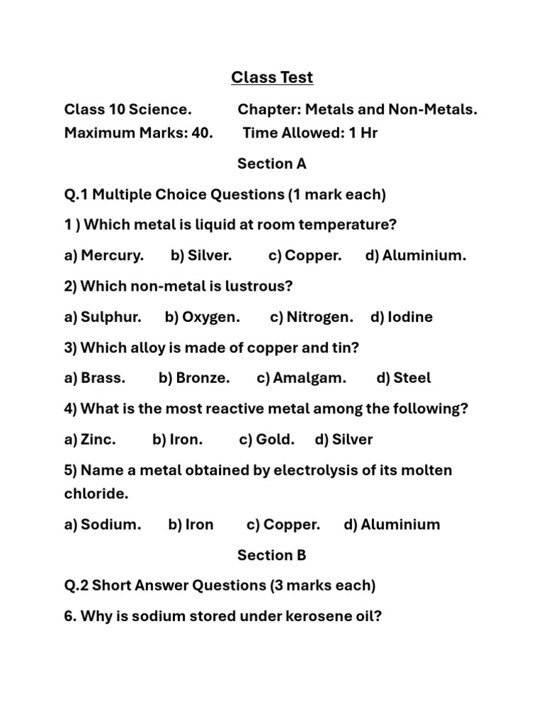 Class Test | PDF