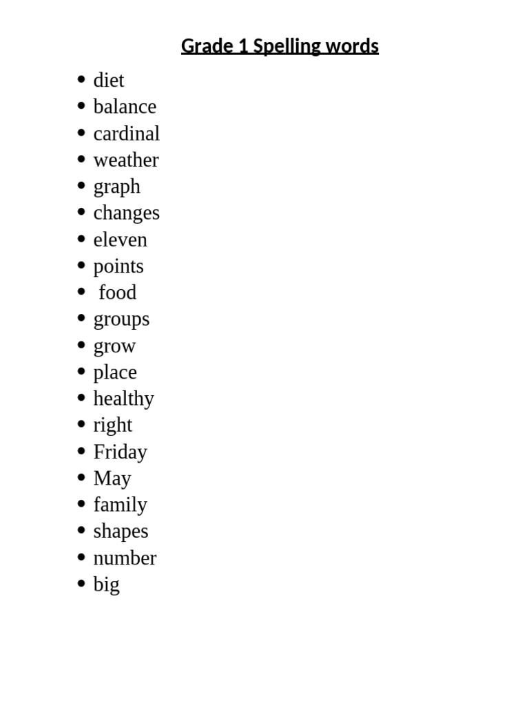 Grade 1 Spelling Words | PDF