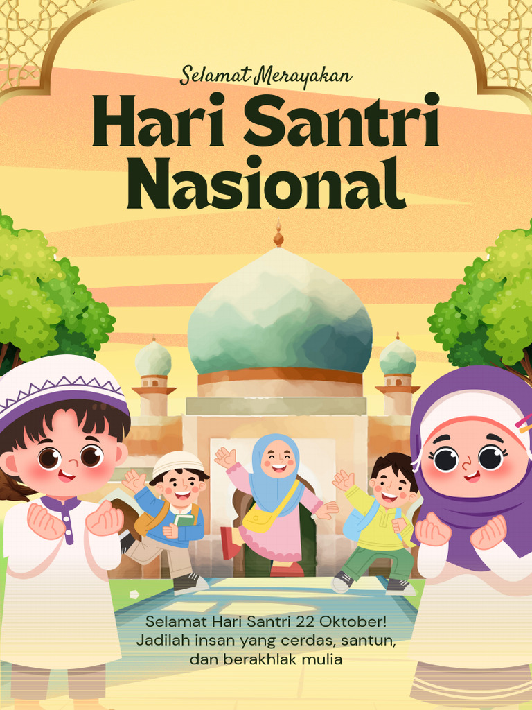 Krem Dan Kuning Ilustrasi Selamat Merayakan Hari Santri Nasional Poster ...