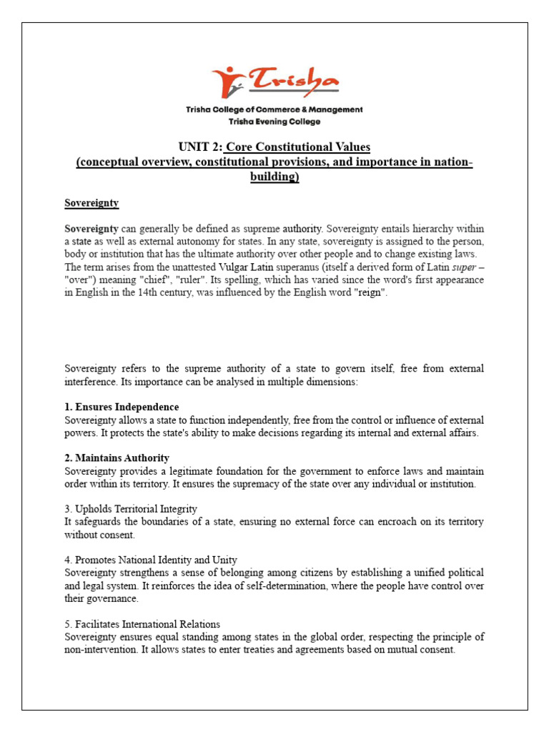 Constitutional Values Unit 2 | PDF | Democracy | Political Ideologies
