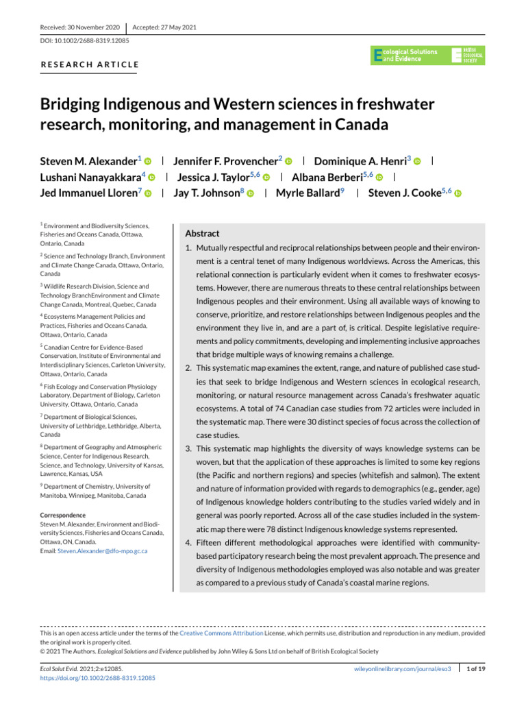 Indigenous and Western Science in Freshwater Management | PDF | Science ...