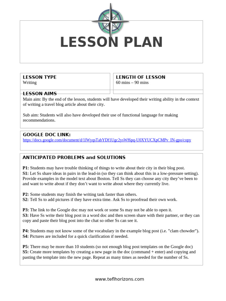 Travel Blog Post Writing LP | PDF | Human Communication | Linguistics