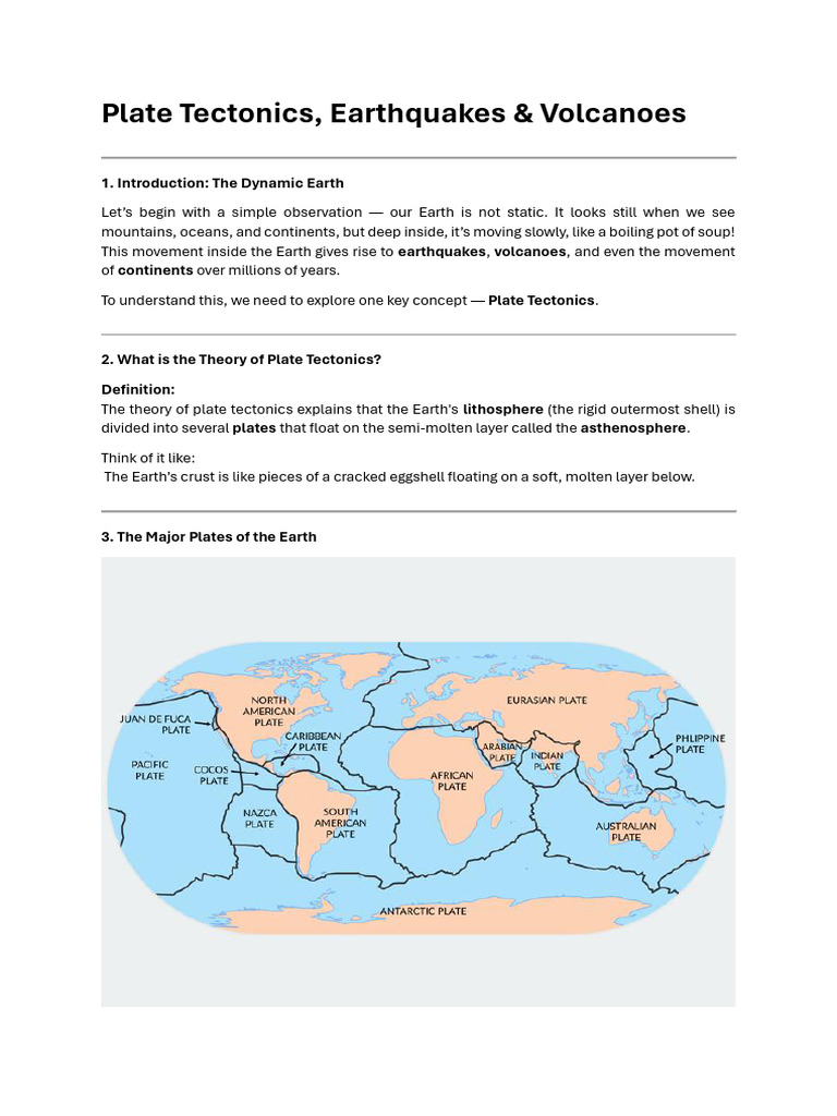 Plate Tectonics, Earthquakes and Volcanoes - Geo | PDF | Plate ...