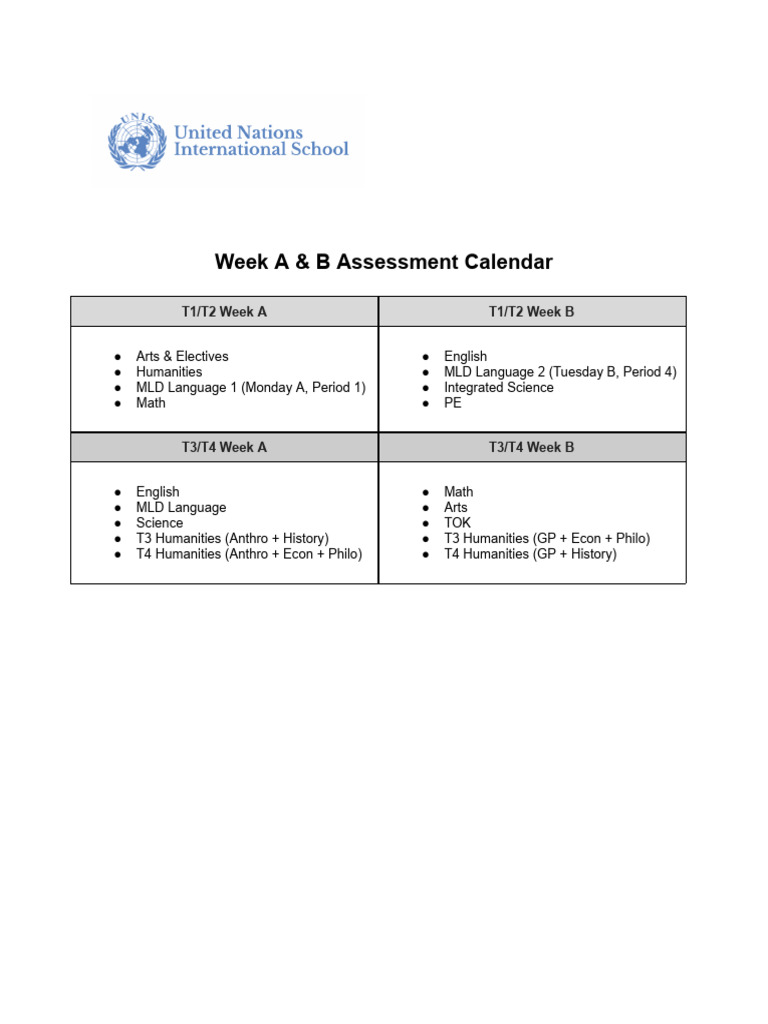 Weekly Assessment Calendar Overview | PDF