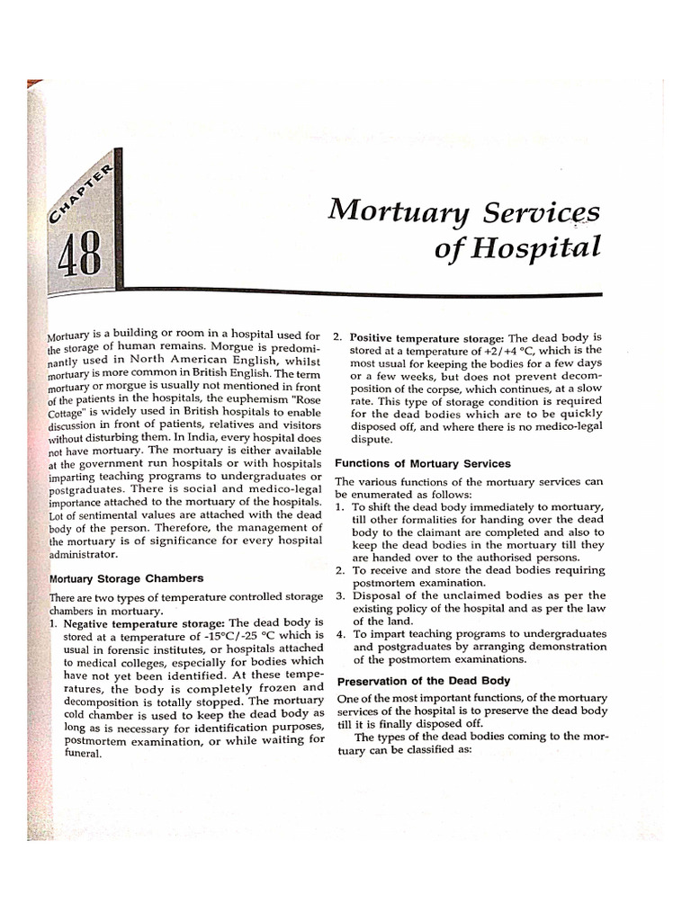 Mortuary Services in Hospital | PDF | Morgue