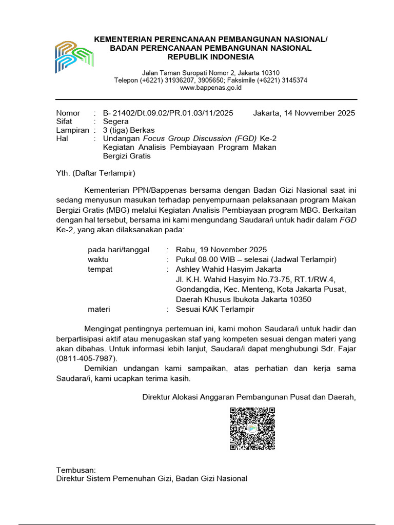 SURAT 21402 - Undangan FGD 2 Analisis Pembiayaan MBG - Bappenas Version ...