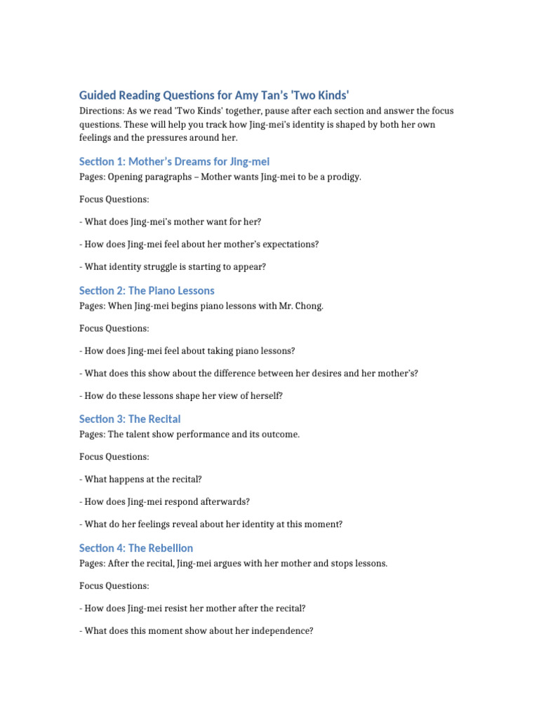 TwoKinds GuidedReading Questions | PDF