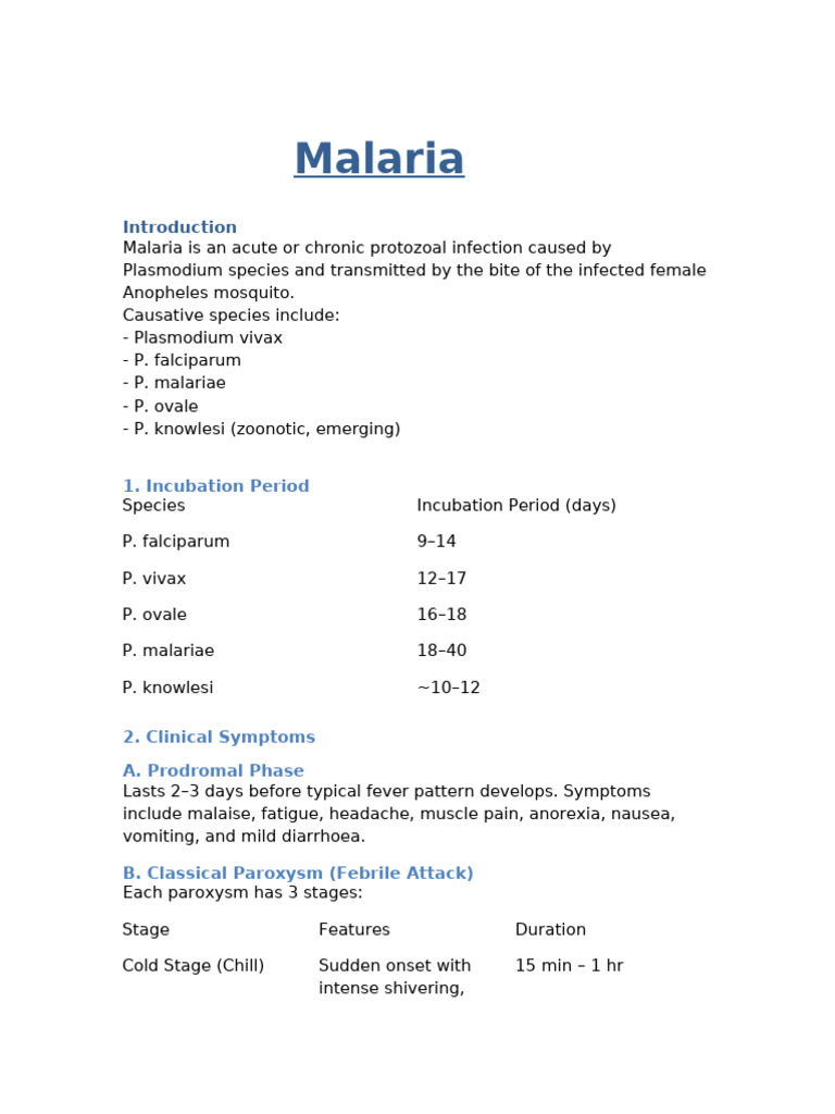 Malaria Clinical Symptoms Stages Complications MBBS | PDF | Malaria ...