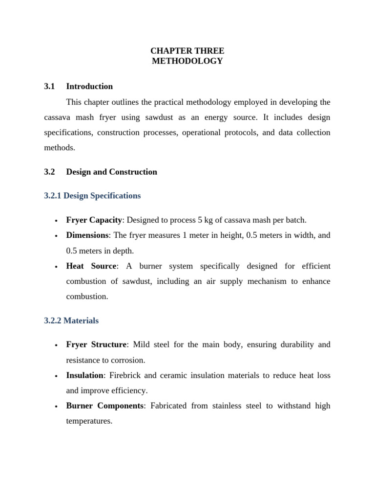 Chapter Three and Four SODE AYOMIDE Cassava | PDF | Combustion | Thermal Insulation