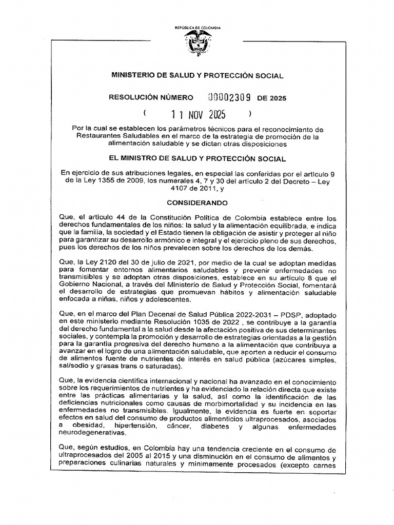 Resolucion No 2309 de 2025 | PDF | Alimentos | Obesidad