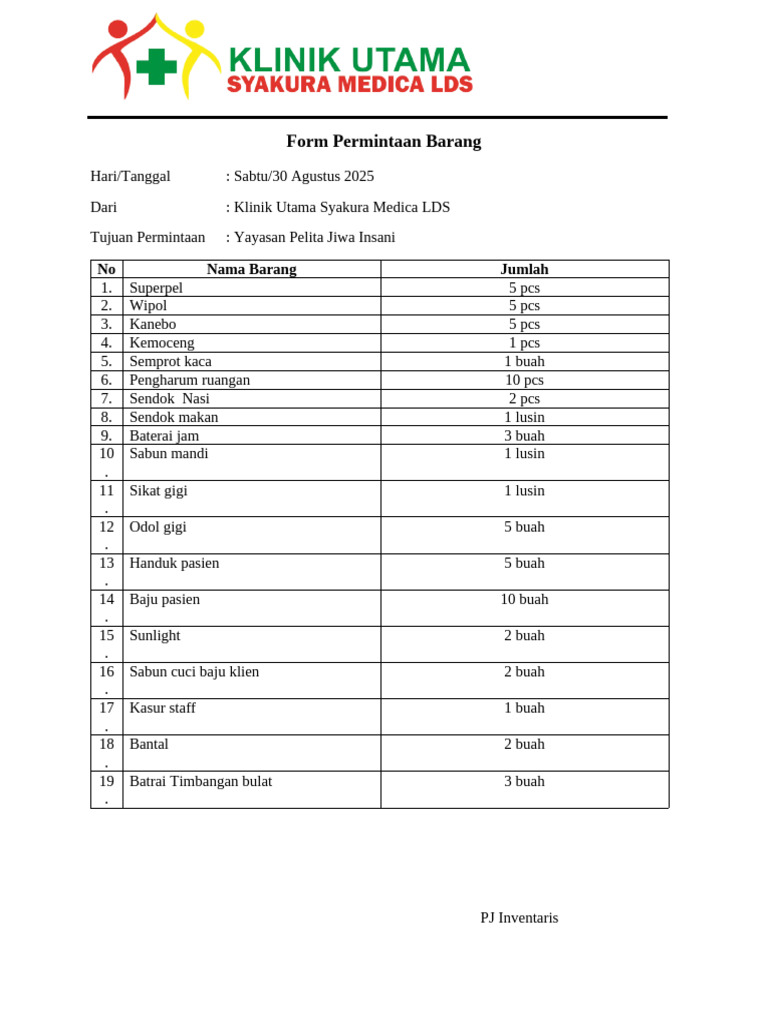 Form Permintaan Barang Klinik | PDF