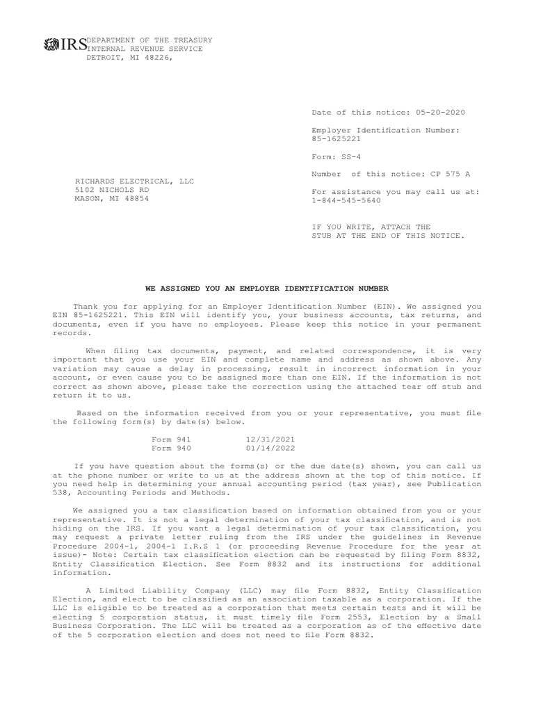 EIN Assignment Notice for LLC | PDF | Limited Liability Company ...