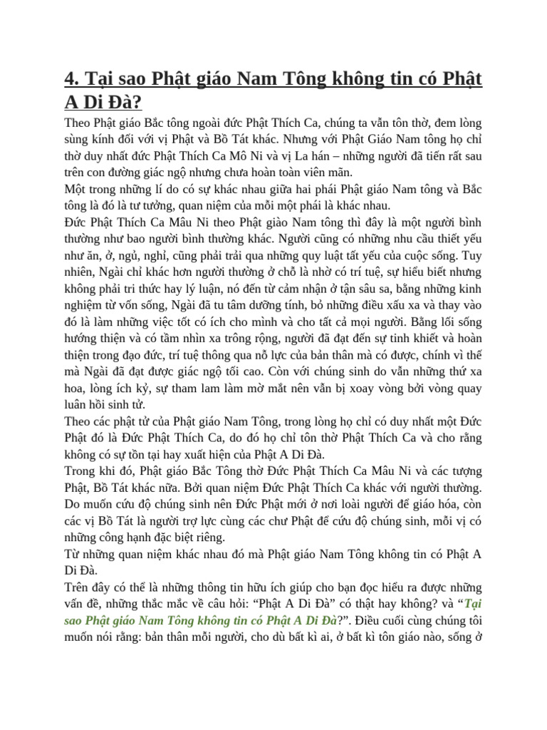 4. Tại Sao Phật Giáo Nam Tông Không Tin Có Phật Adiđà? | PDF