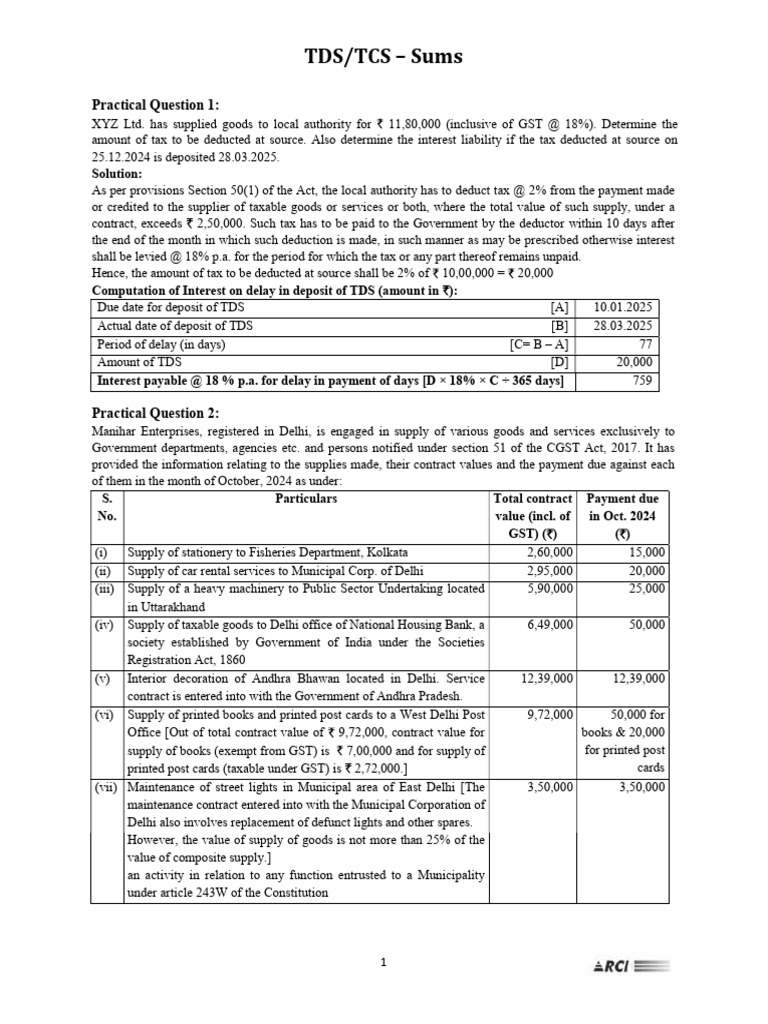 Study - IDT Tds-tcs Sums | PDF | Taxes | Value Added Tax