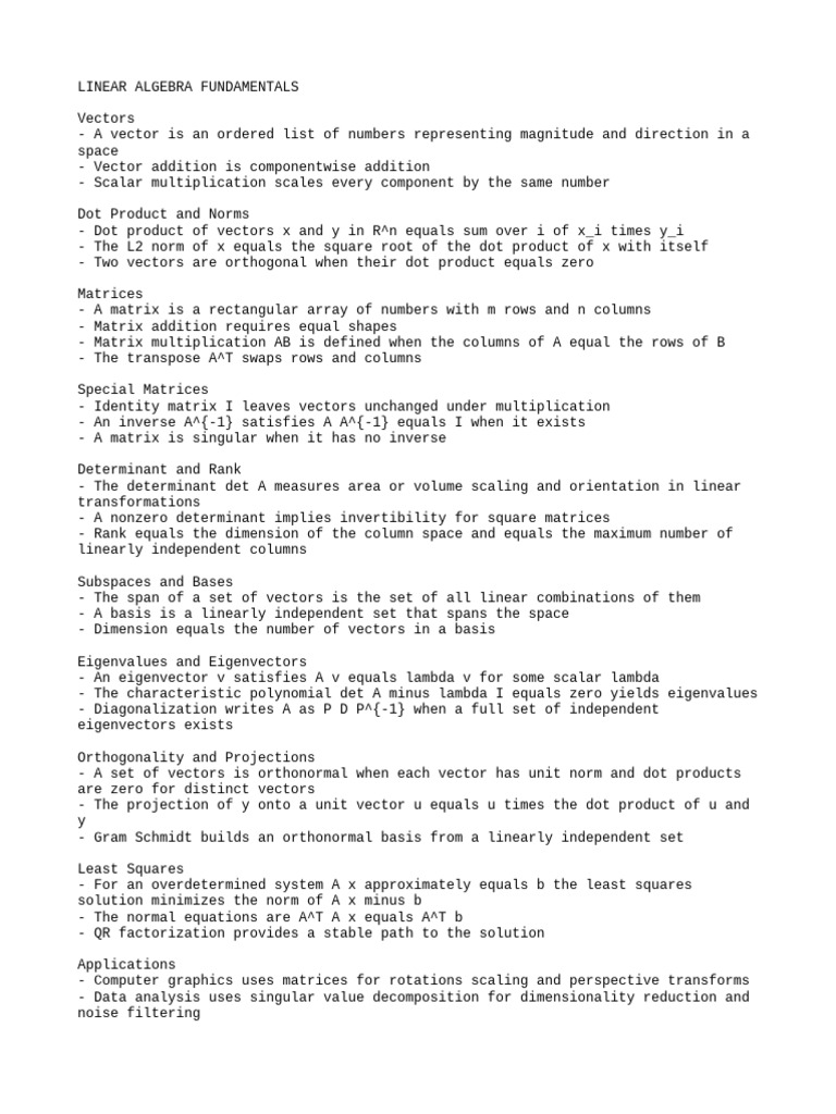 Linear Algebra Concepts Explained | PDF | Matrix (Mathematics) | Vector ...