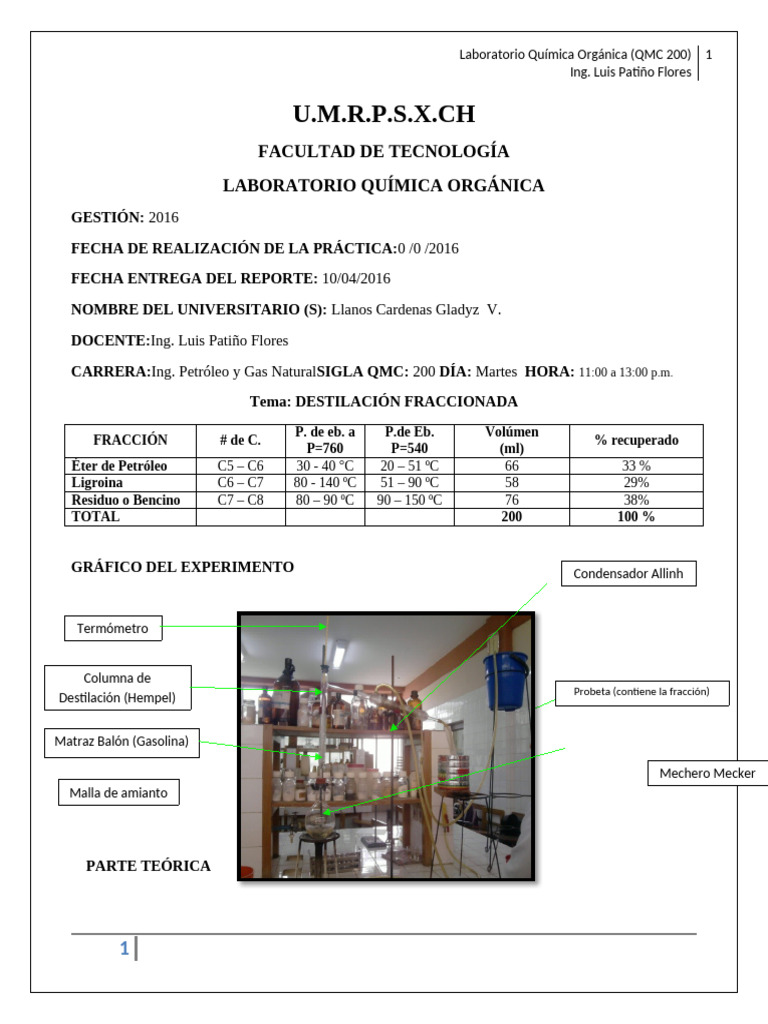 Informe 3 Lab QMC 200 | PDF | Destilación | Ingeniería de Procesos Químicos