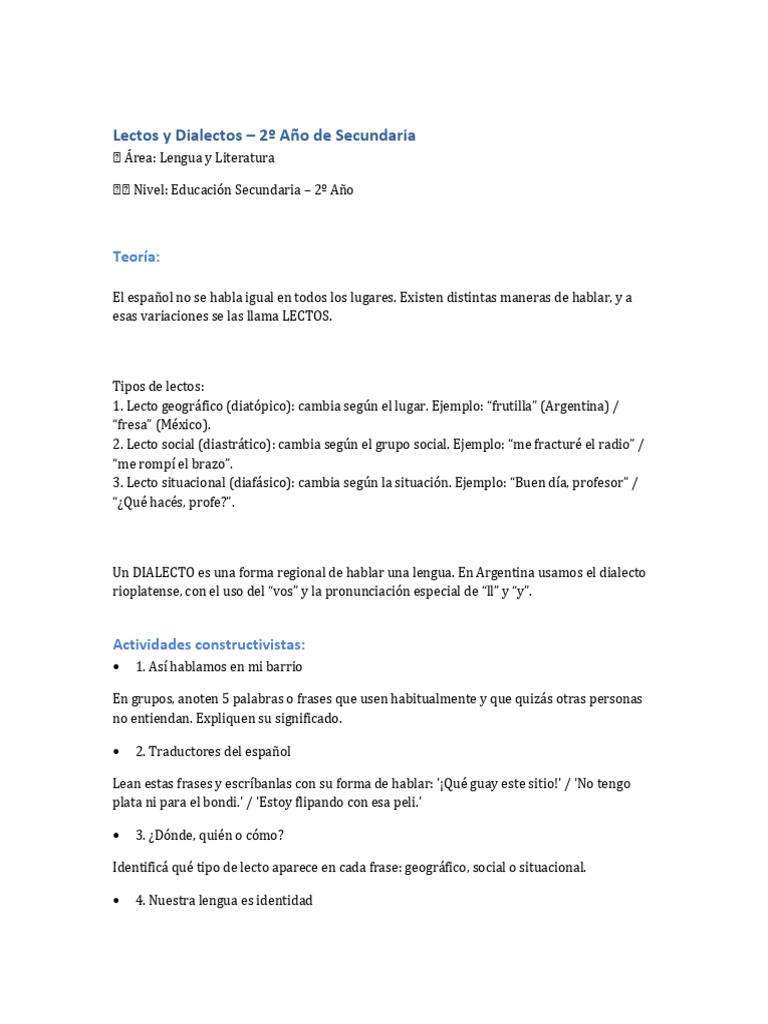 Lectos y Dialectos en Español | PDF | Lengua española | Lingüística