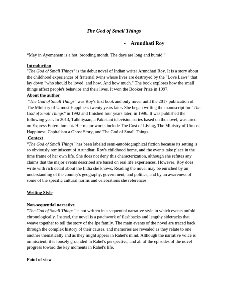 The God of Small Things | PDF | Narration