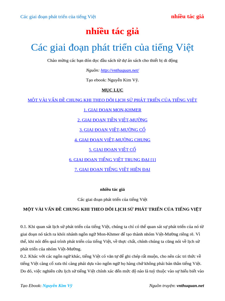 Các Giai Đoạn Phát Triển Của Tiếng Việt - Nhiều Tác Giả | PDF