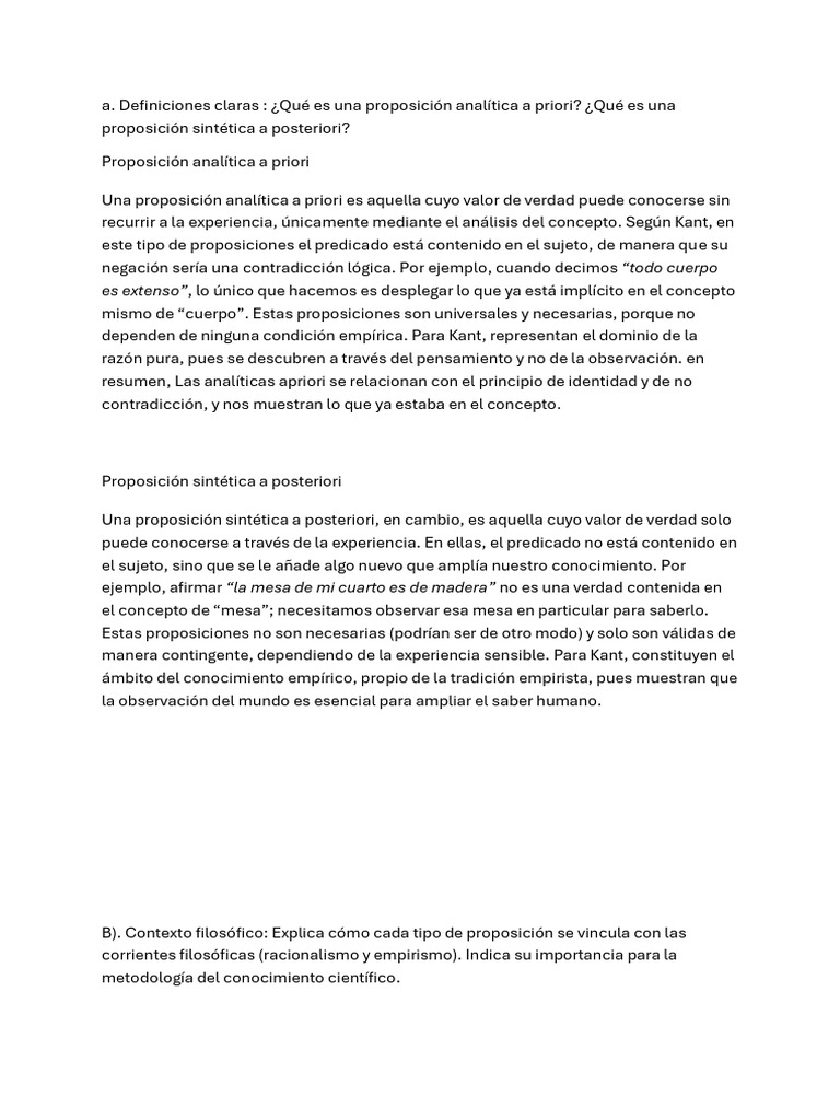 Proposición Analítica a Priori | PDF | A priori y a posteriori ...