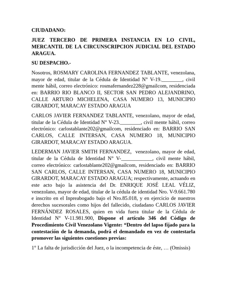 Cuestion Previa Caso Maracara | PDF | Demanda judicial | Matrimonio
