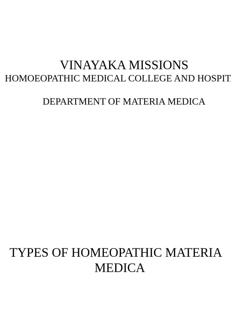 Types of Homeopathic Materia Medica | PDF | Homeopathy | Pseudoscience
