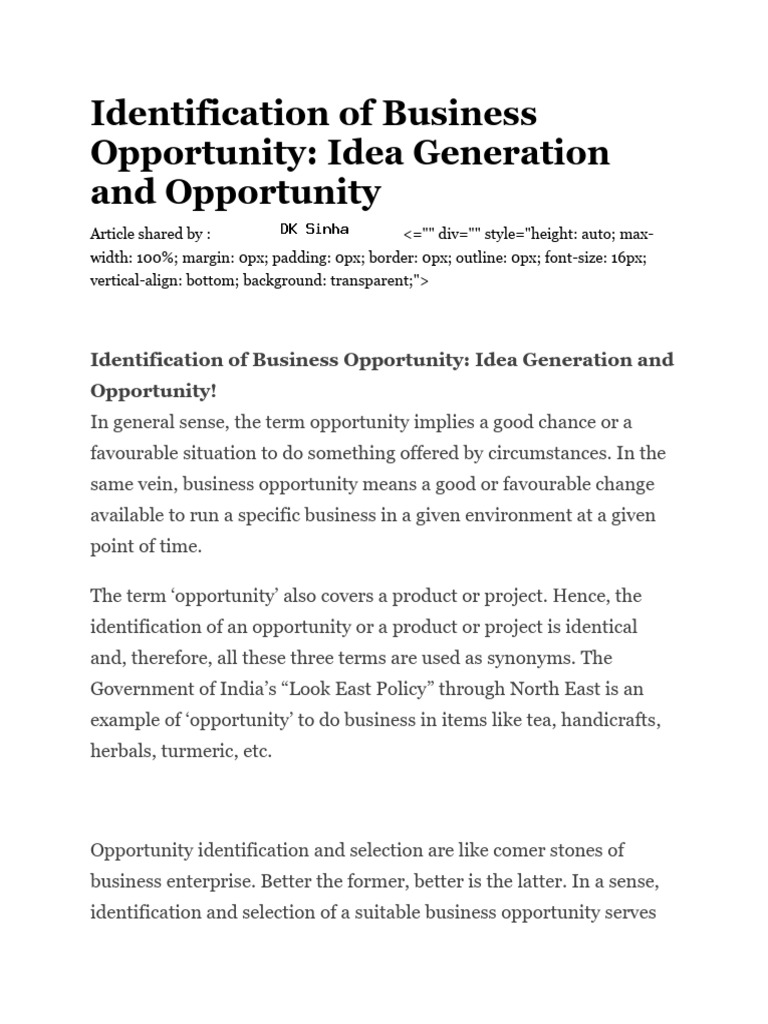 Identification of Business Opportunity | PDF | Brainstorming ...