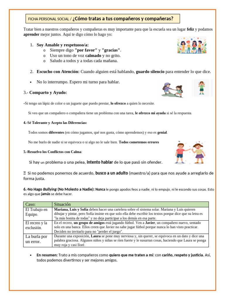 Ficha PS Como Tratas A Tus Compañeros | PDF