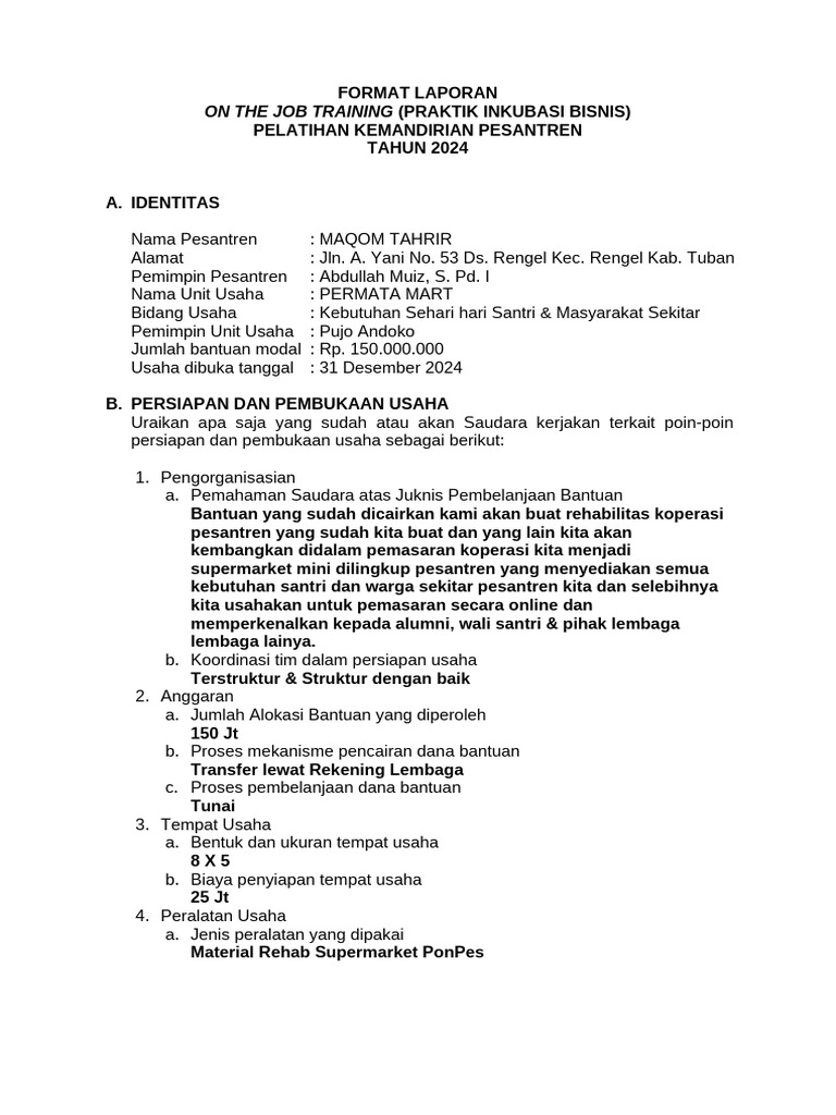 Format Laporan Ojt Rtl Kp 2024 Edit 2 | PDF