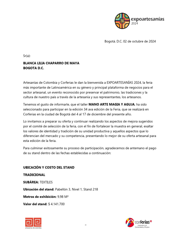 Carta - Mano Arte Magia y Aguja | PDF | Bogotá