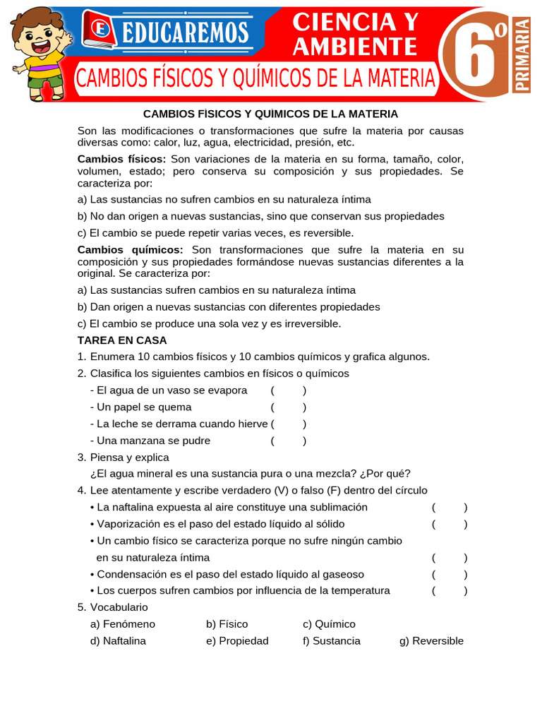 Cambios Fisicos y Quimicos de La Materia para Sexto Grado de Primaria ...