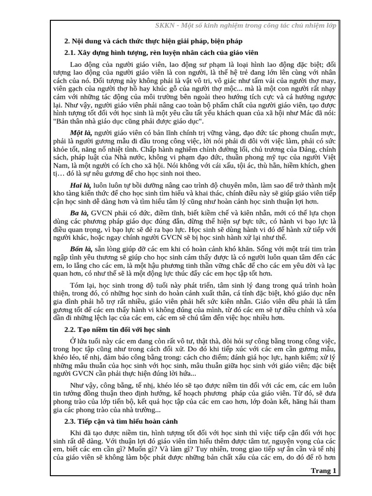 SKKN Chu Nhiem Lop Thcs | PDF