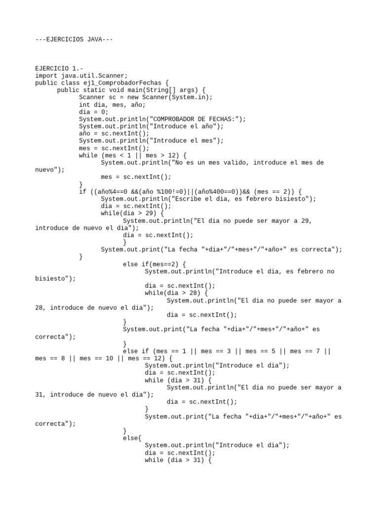 Ejercicios Java | PDF | Programación de computadoras | Ingeniería de ...