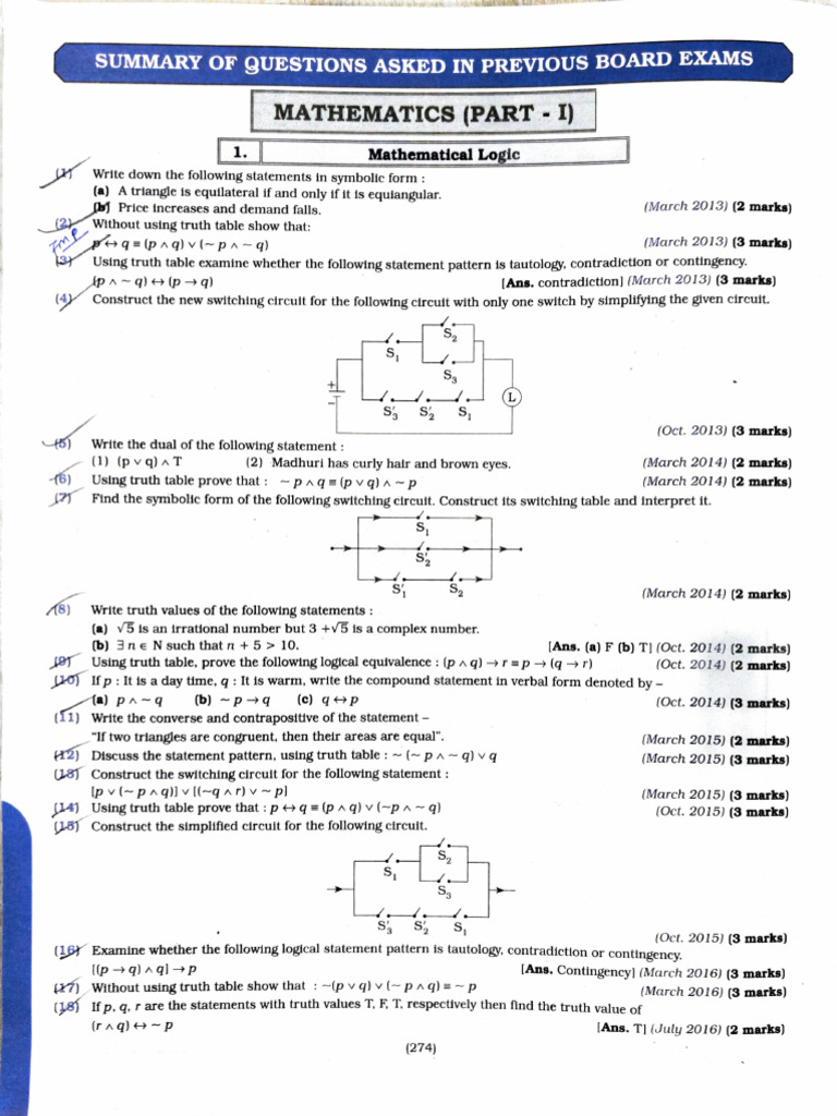 Board Exam Questions on Mathematical Logic | PDF | Contradiction ...