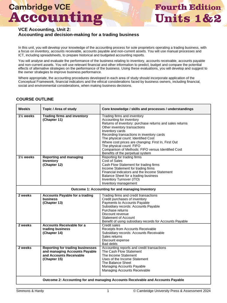 VCE Accounting Unit 2: Trading Business Insights | PDF | Cash Flow ...