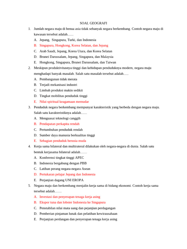Soal Geografi Negara Maju dan Berkembang | PDF