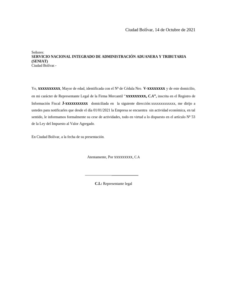 Carta Cese de Actividades | PDF