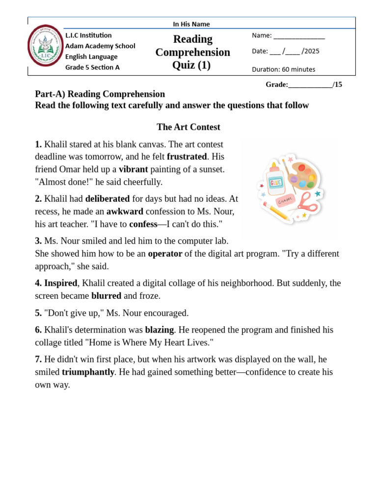 Grade 5 Reading Comprehension Quiz | PDF