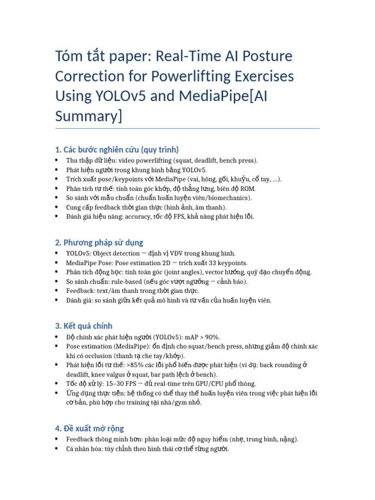 Real Time Ai Posture Summary | PDF