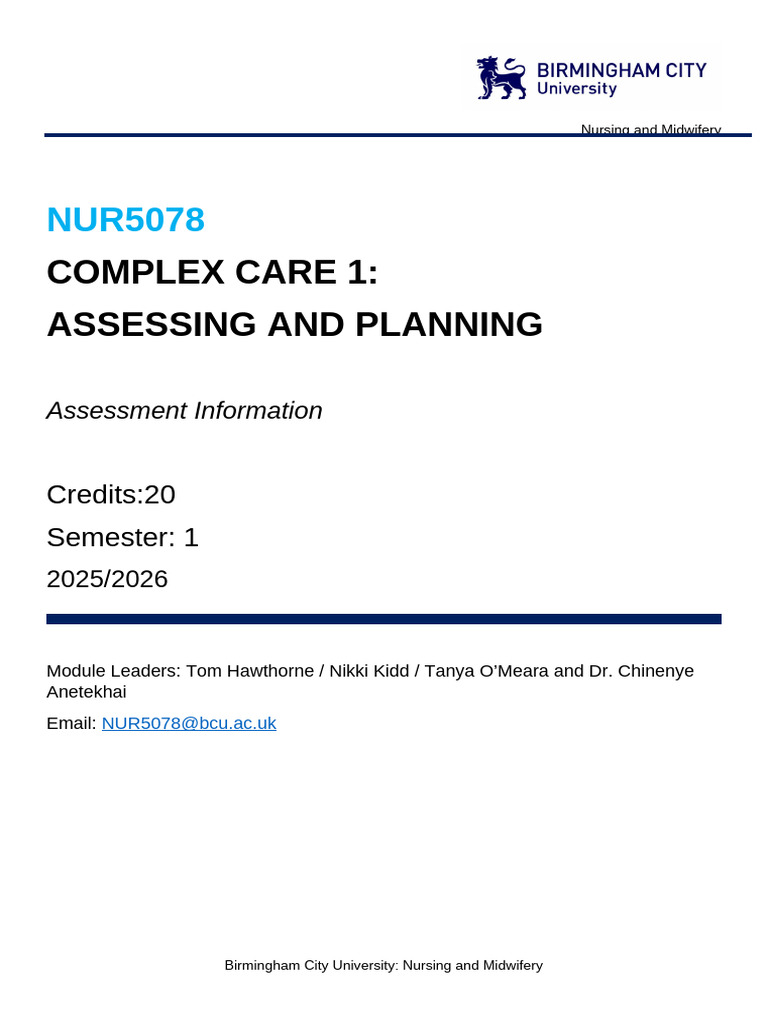 NUR5078 Coursework Assessment Brief - Updated 2025 - Level 5 | PDF ...