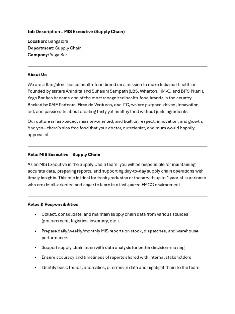 Job Description - MIS Executive (Supply Chain) | PDF | Supply Chain ...
