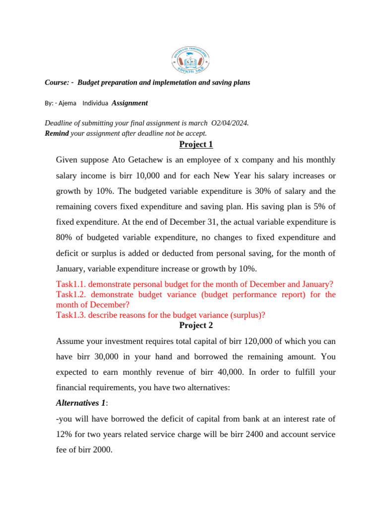 Assignment of Budget WK | PDF