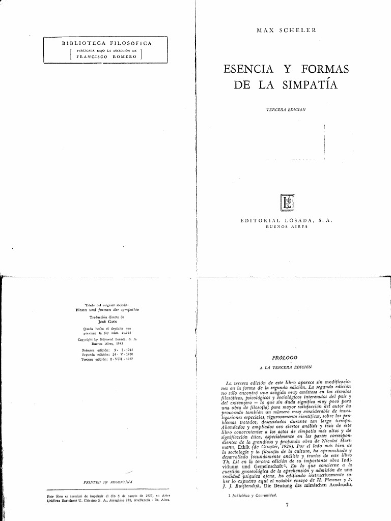 Max Scheler (Traduccion Directa Del Aleman de Jose Gaos) - Esencia y ...