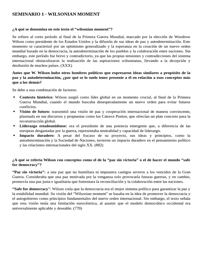 El "Wilsonian Moment" y su legado político | PDF | Woodrow Wilson ...