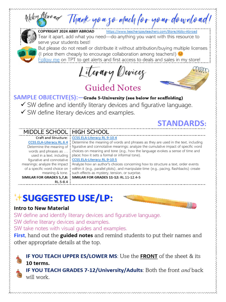Literary Devices Guided Notes Resource | PDF | Microsoft Power Point ...